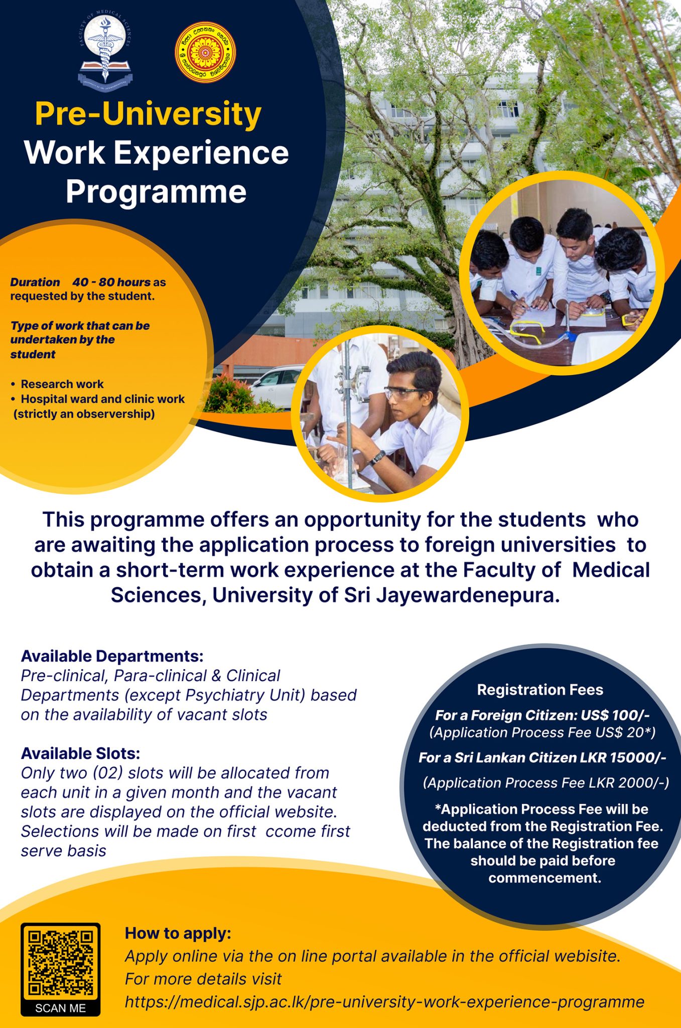 Pre-University Work Experience – Faculty of Medical Sciences